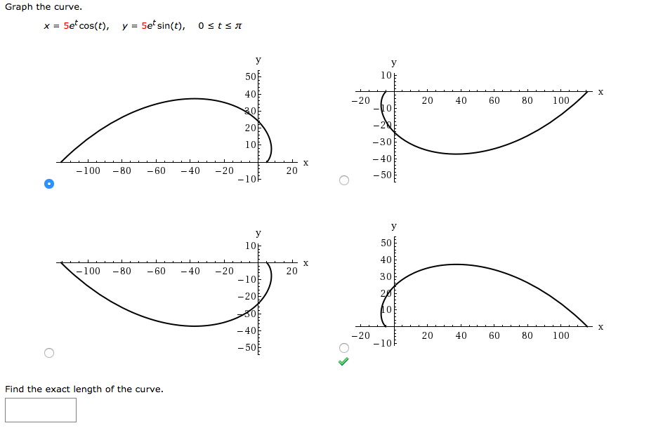 Solved Graph the curve x = 5et cos(t), y = 5et sin(t), 0 t ? | Chegg.com