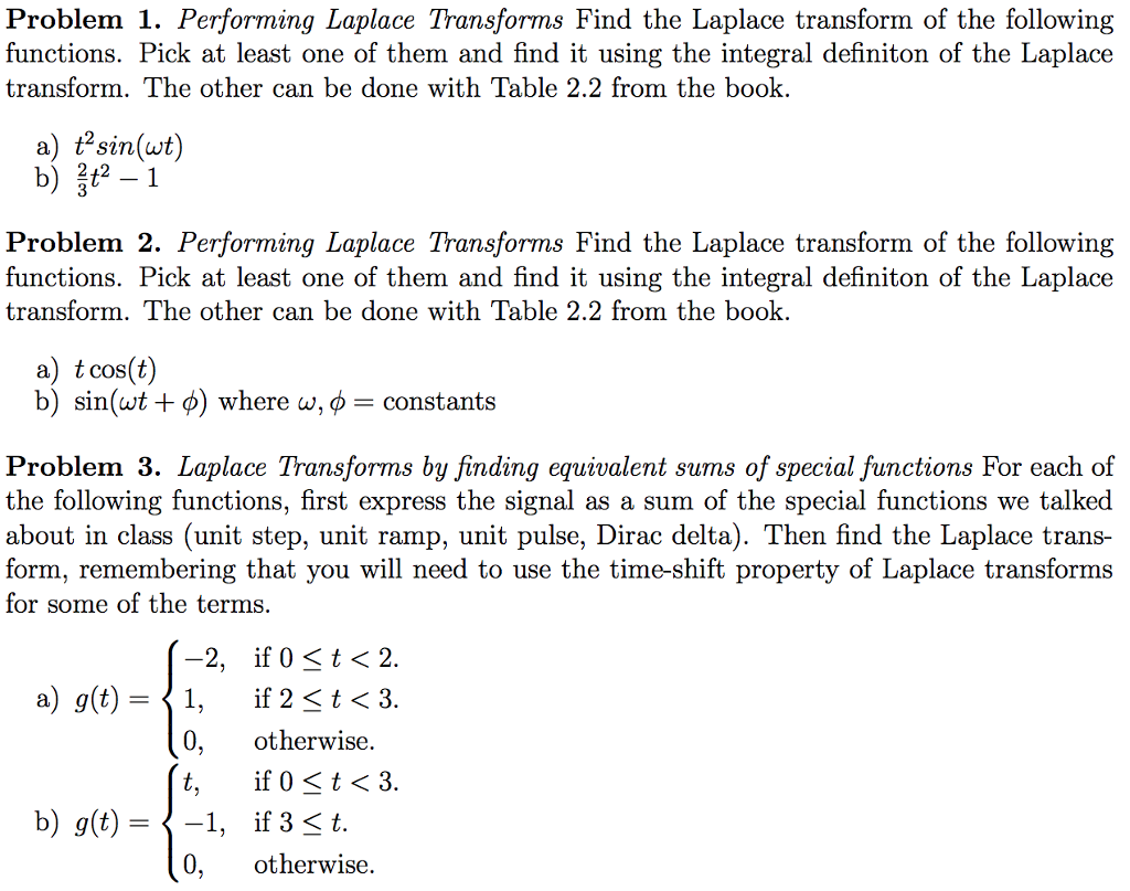 Solved Problem 1. Performing Laplace Transforms Find the | Chegg.com
