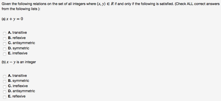 Solved Given the following relations on the set of all | Chegg.com