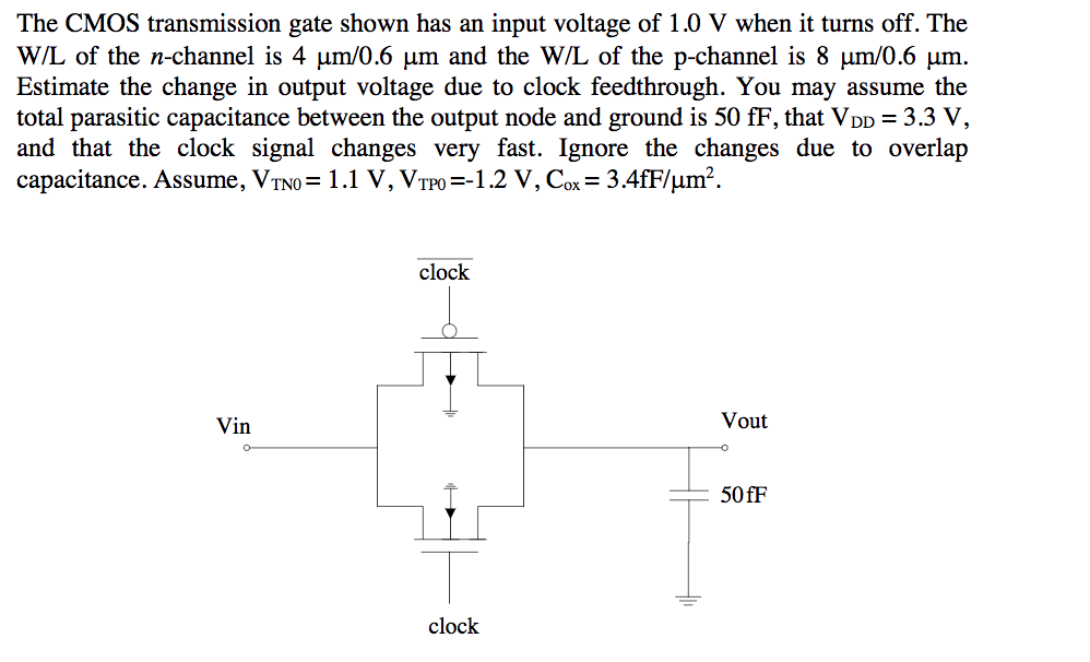 The CMOS transmission gate shown has an input voltage | Chegg.com