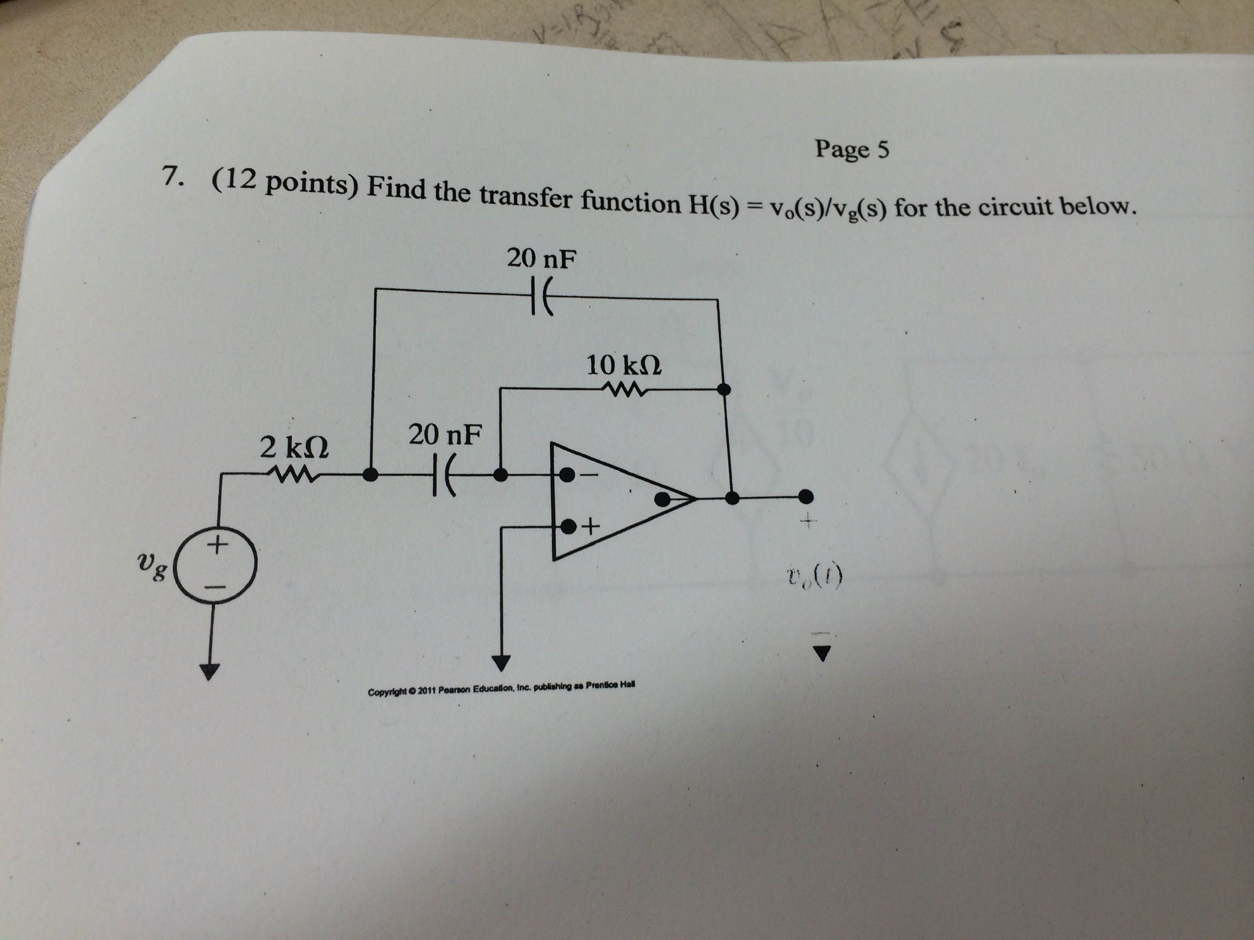 Solved Find the transfer function H(s) = Vo(S) / Vg(S) for | Chegg.com