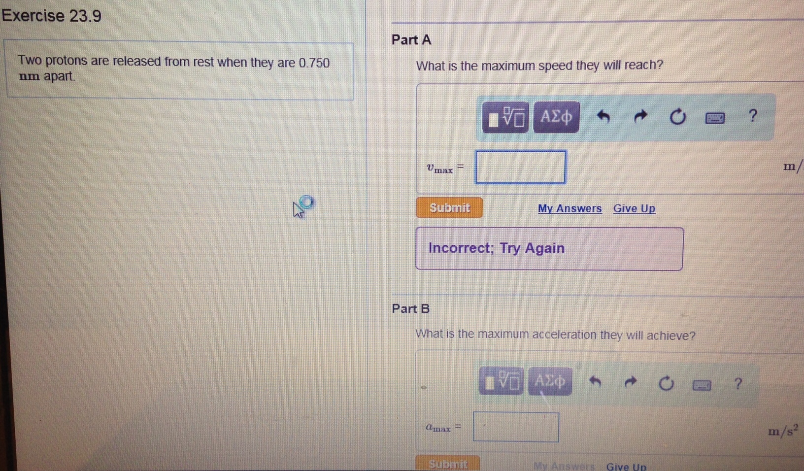 Solved Exercise 23.9 Two protons are released from the rest | Chegg.com