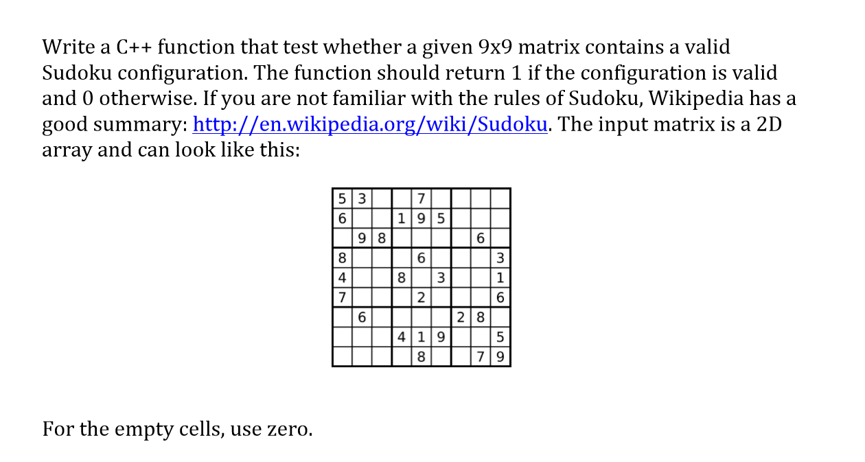 Solved Write a C++ function that test whether a given 9x9 | Chegg.com