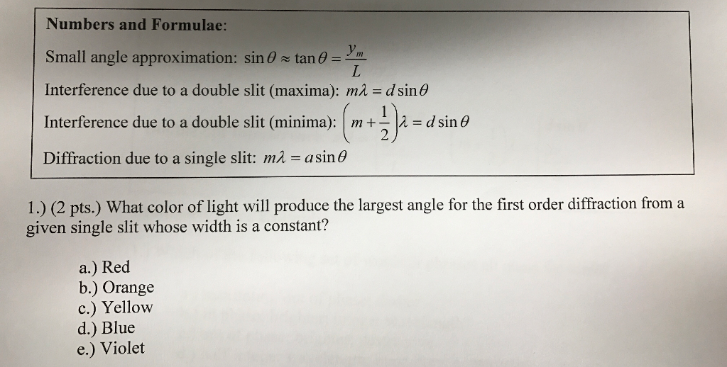 Solved Numbers and Formulae: Small angle approximation: sin | Chegg.com