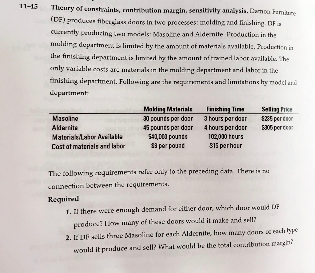Solved 11-45 Theory of constraints, contribution margin, | Chegg.com
