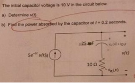 Solved The initial capacitor voltage is 10 V in the circuit | Chegg.com