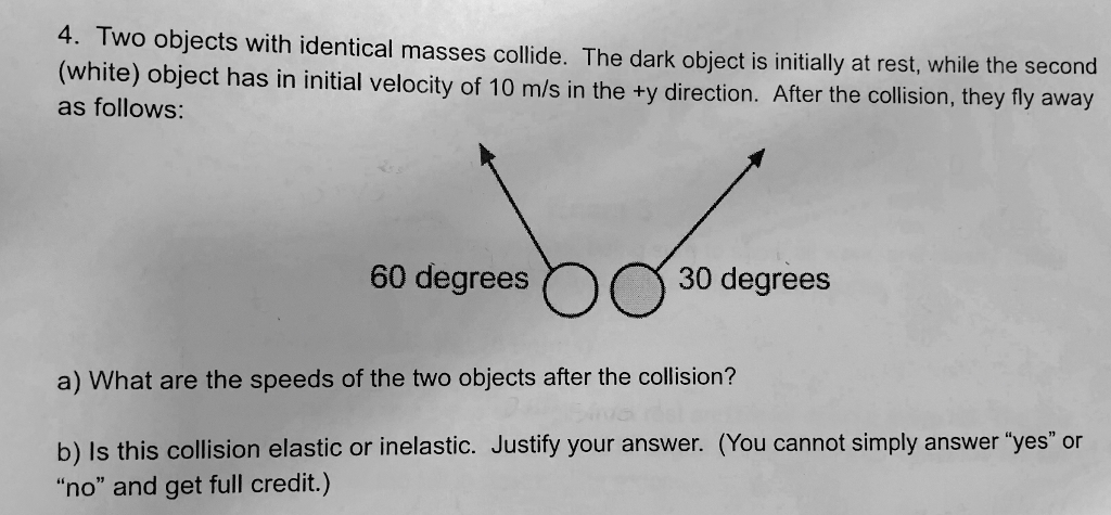Solved 4 Two Objects With Identical Masses Collide The