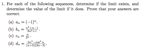 Solved 1. For each of the following sequences, determine if | Chegg.com