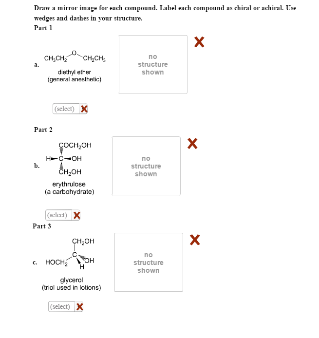 Solved Draw a mirror image for each compound. Label each | Chegg.com