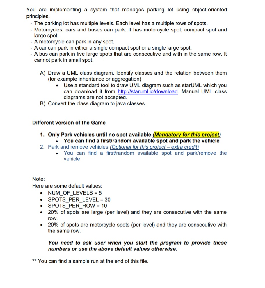 Solved You are implementing a system that manages parking | Chegg.com
