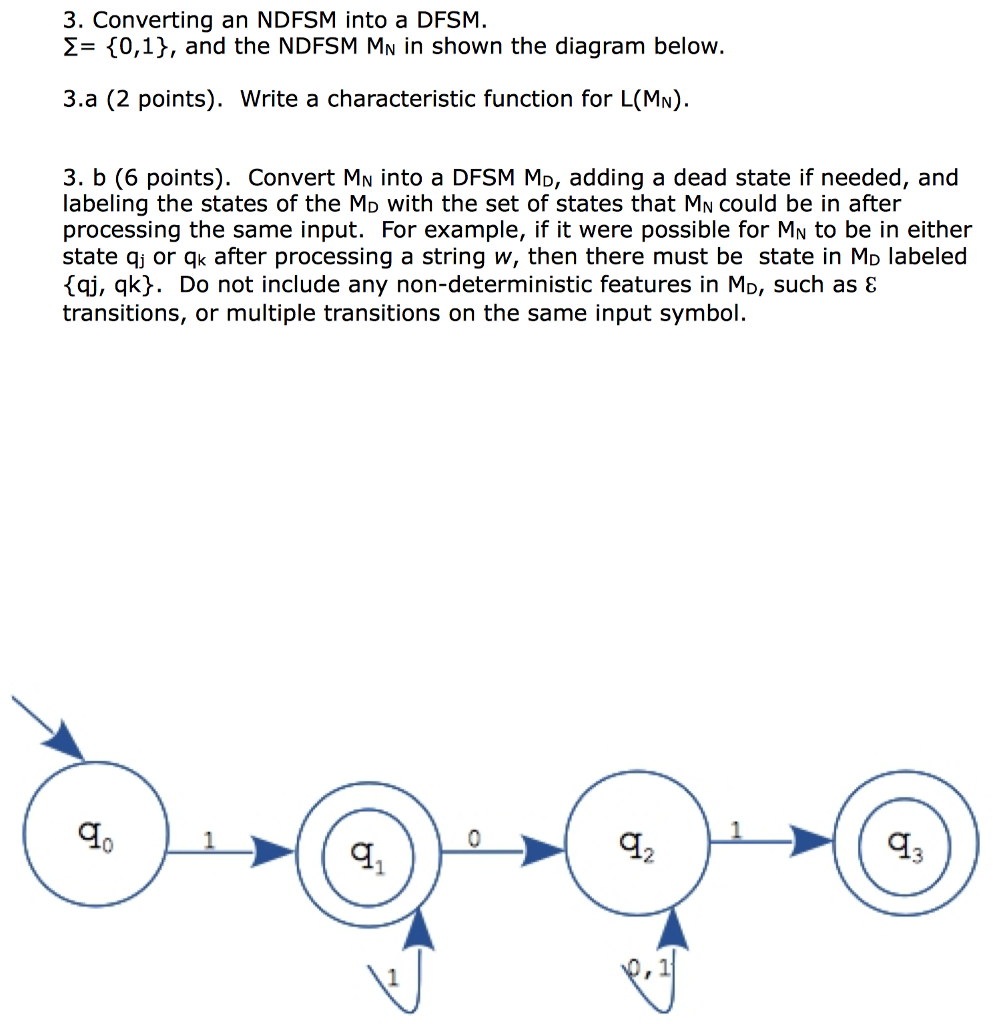 Solved 3. Converting an NDFSM into a DFSM. {0,1}, and the | Chegg.com