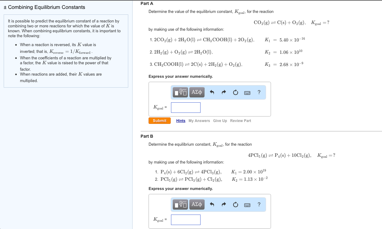Combining Equilibrium Constants It is possible to | Chegg.com