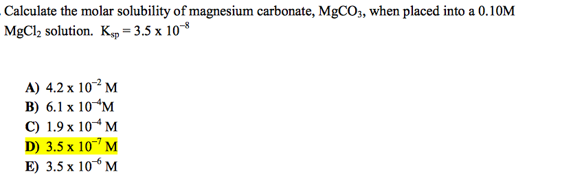 Solved Calculate the molar solubility of magnesium | Chegg.com