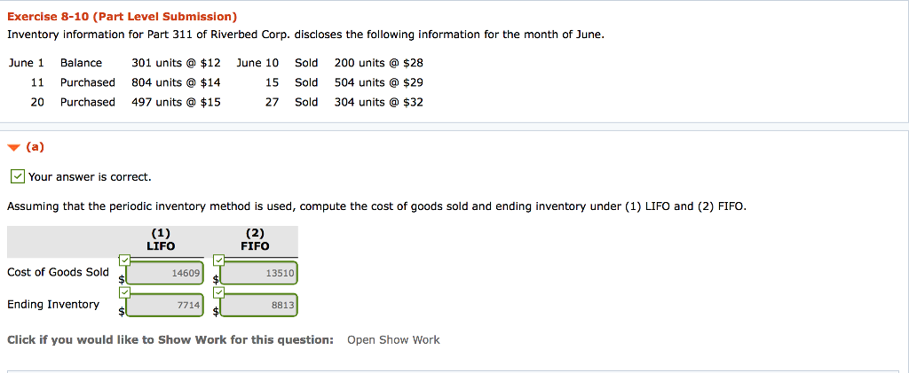 Solved Exercise 8-10 (Part Level Submission) Inventory | Chegg.com