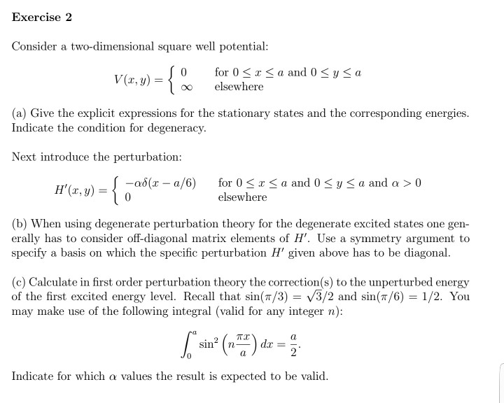 Solved Exercise 2 Consider a two-dimensional square well | Chegg.com