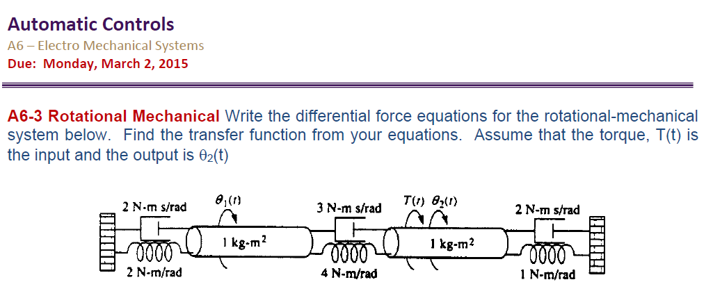 Solved A6-3 Rotational Mechanical Write the differential | Chegg.com