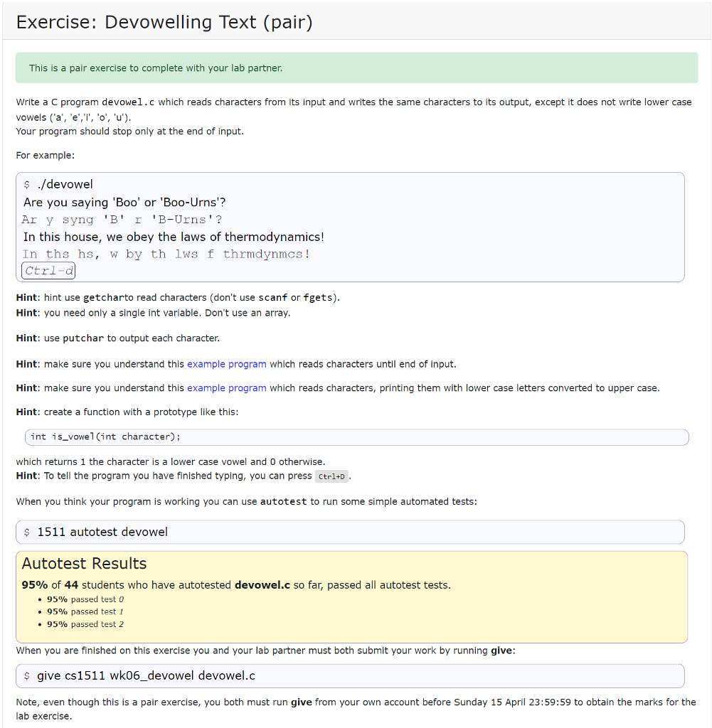 Solved Exercise: Devowelling Text (pair) This is a pair | Chegg.com
