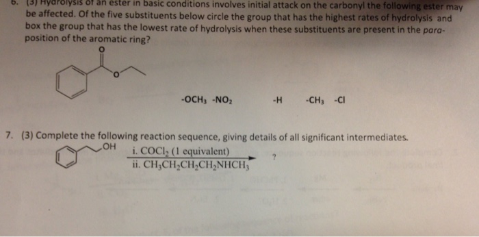 Solved Hydrolysis of an ester in basic conditions involves | Chegg.com
