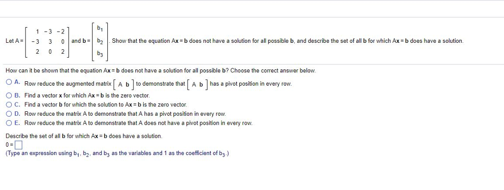 Solved b1 1-3 -2 Let A3 3 0 and b b2 Show that the equation | Chegg.com