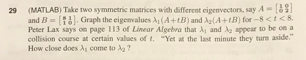 Solved 29 (MATLAB) Take two symmetric matrices with | Chegg.com