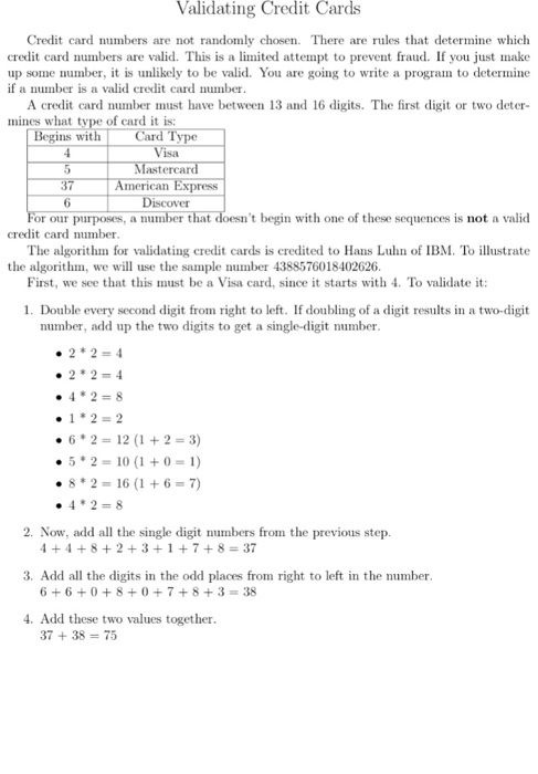 Solved Validating Credit Cards Credit card numbers are not | Chegg.com
