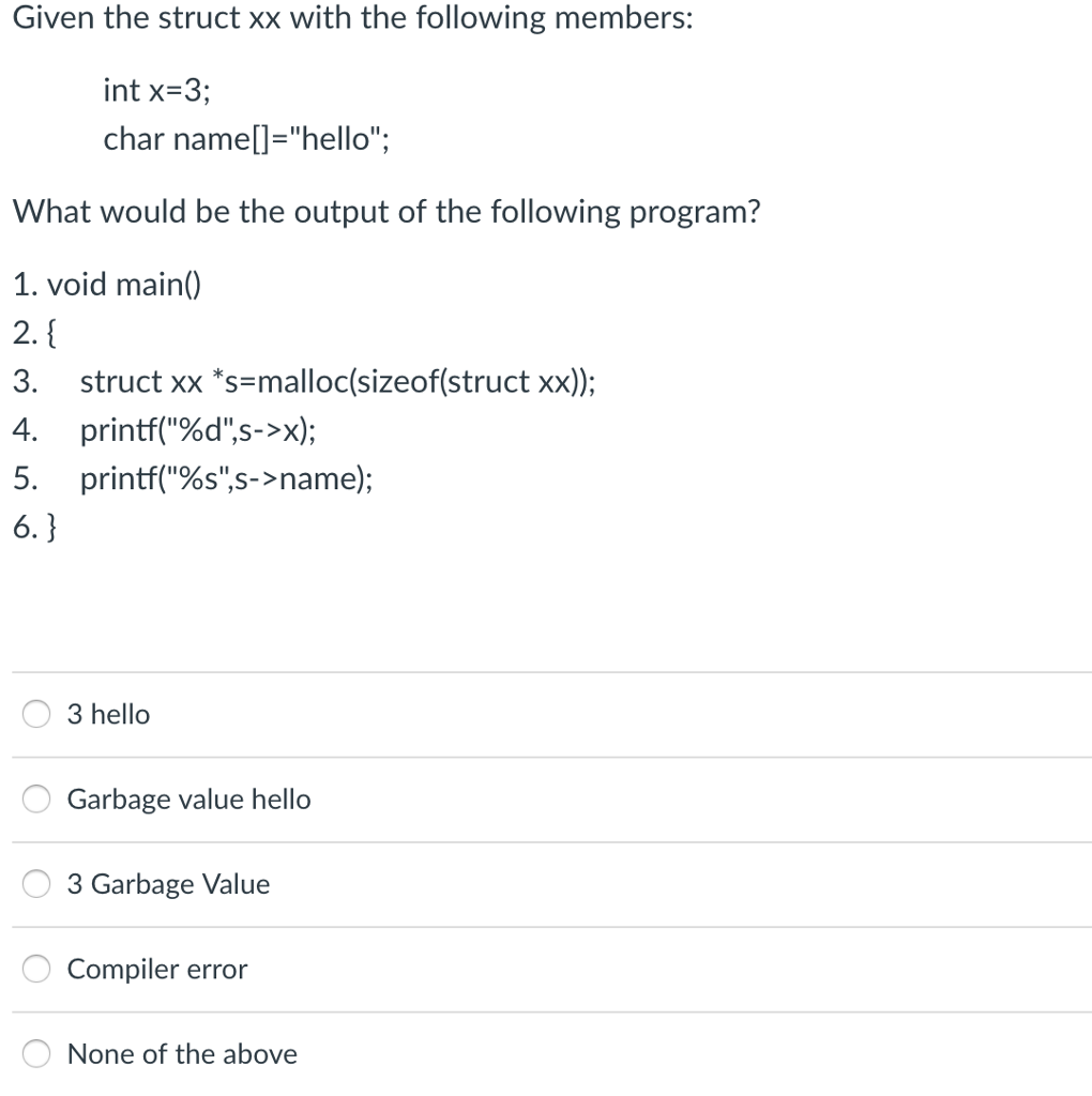 Solved Given the struct xx with the following members: int | Chegg.com