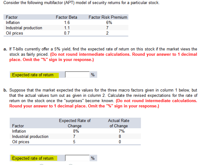 Solved Consider the following multifactor (APT) model of | Chegg.com
