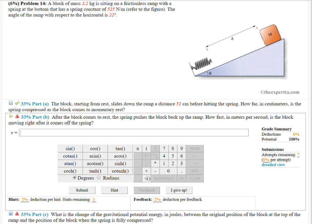 Solved (690) Problem 14. A block of mass 2.2 kg is sitting | Chegg.com