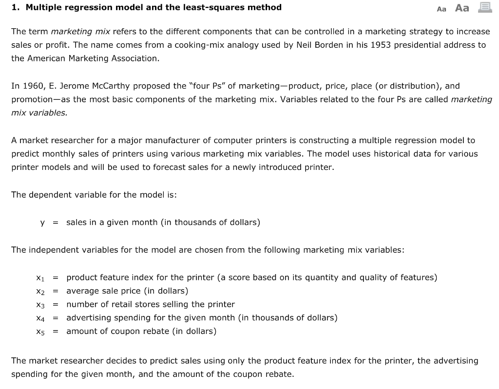 Solved 1. Multiple regression model and the least-squares | Chegg.com