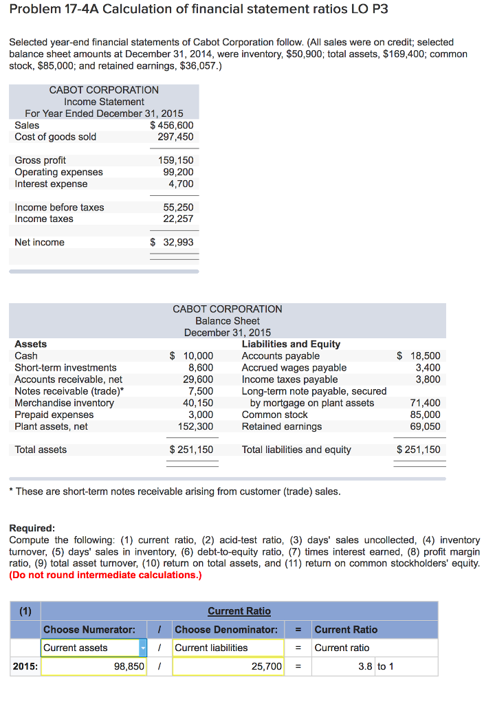 Solved Problem 17-4A Calculation of financial statement | Chegg.com