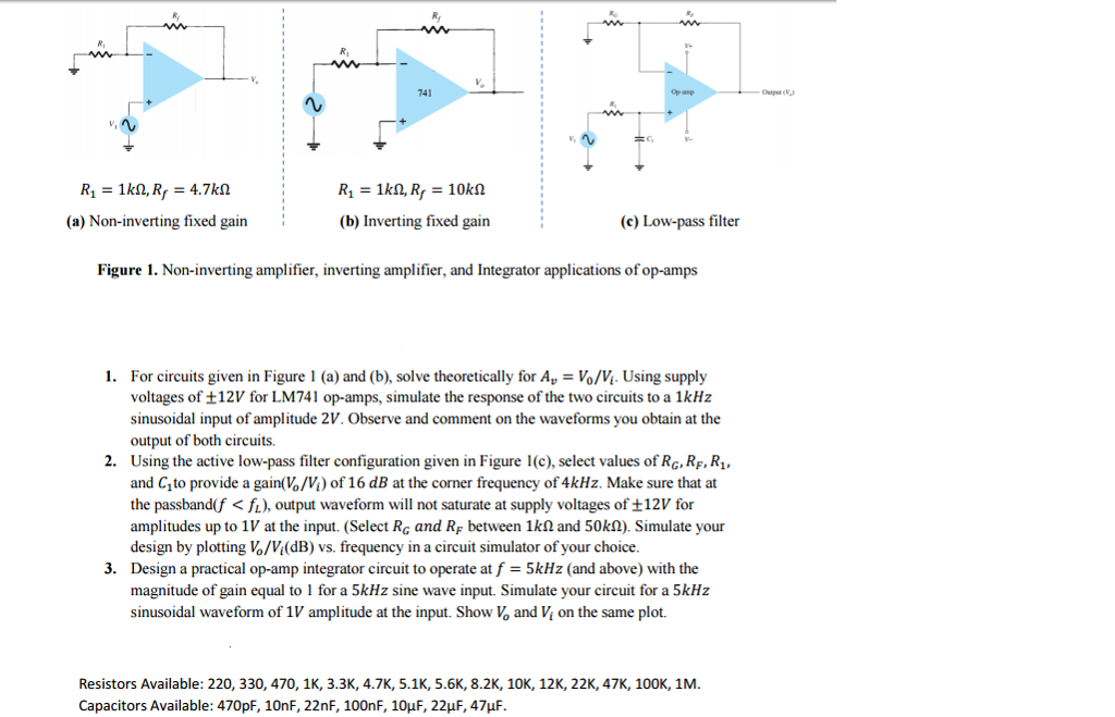 Solved Non-inverting amplifier, inverting amplifier, and | Chegg.com
