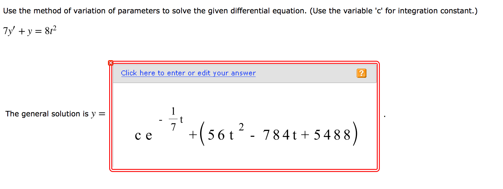 Solved Use the method of variation of parameters to solve | Chegg.com