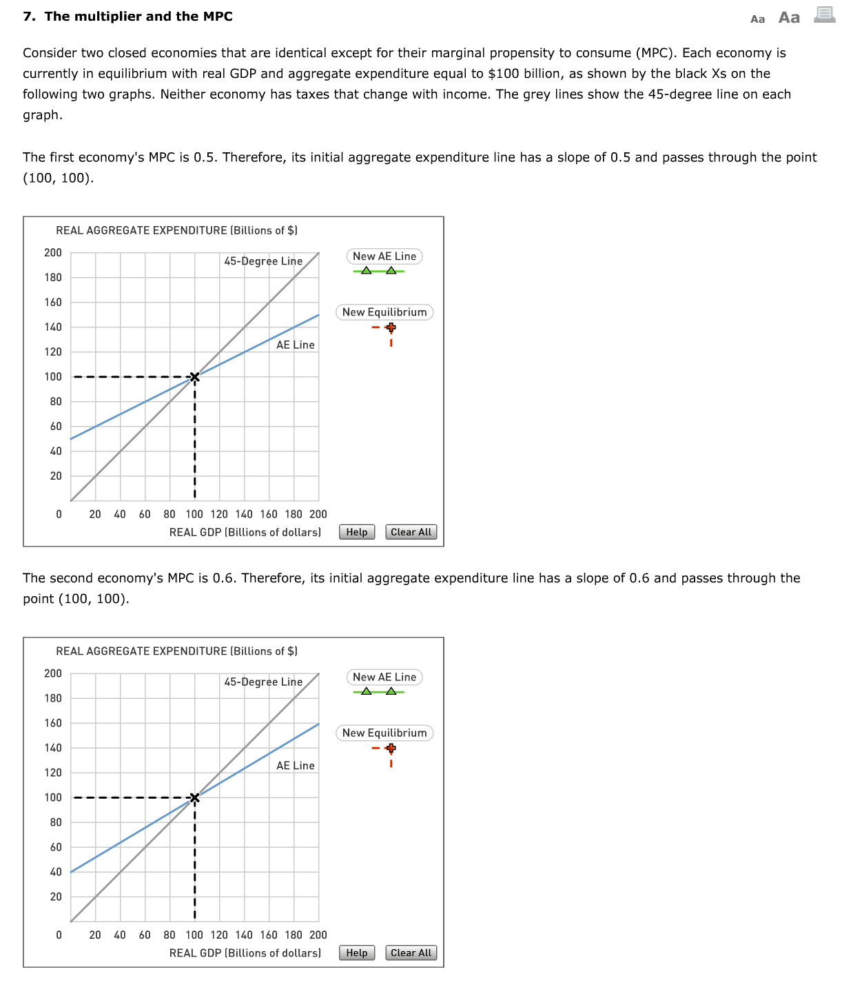 Solved 7. The multiplier and the MPC Aa Aa Consider two | Chegg.com