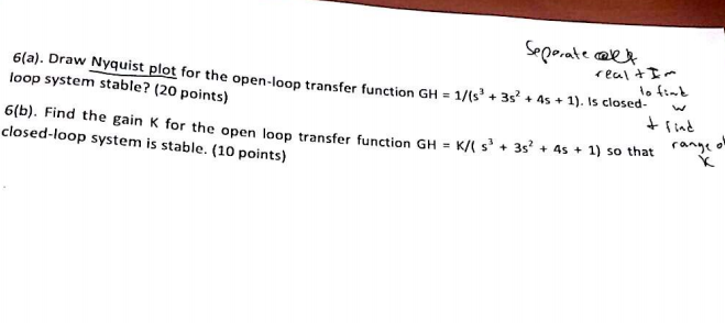 Solved 60a). Draw Nyquist Separate real loop plot for the | Chegg.com