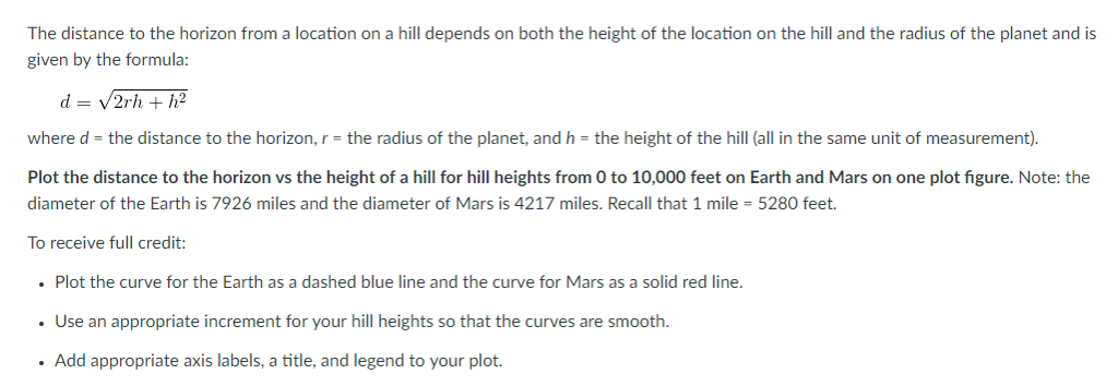 Solved The distance to the horizon from a location on a hill | Chegg.com