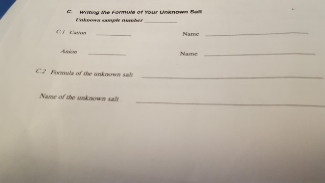 Solved Writing the Formula of Your Unknown Salt Unknown | Chegg.com