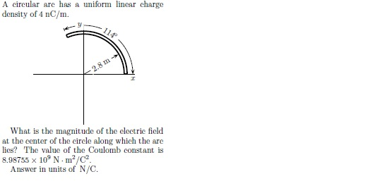Solved A circular are has a uniform linear charge density of | Chegg.com