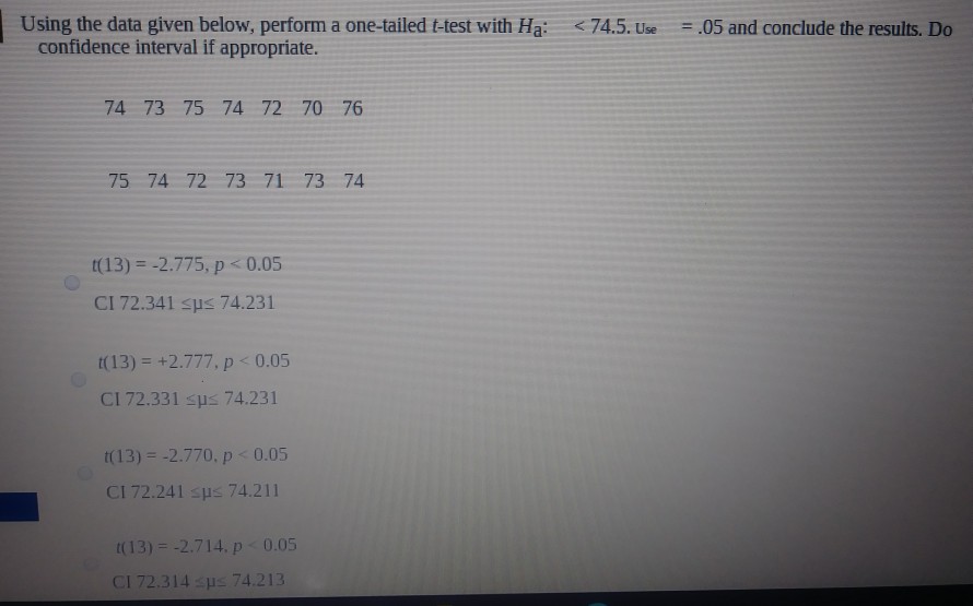 Solved Using the data given below, perform a one-tailed | Chegg.com