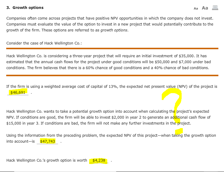 Solved 3. Growth options Aa Aa Companies often come across | Chegg.com