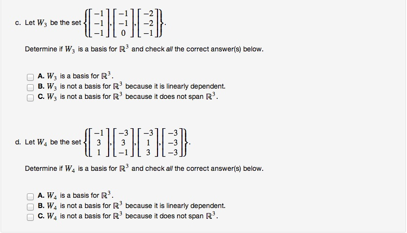 Solved Let W1 be the set Determine if W1 is a basis for R3 | Chegg.com