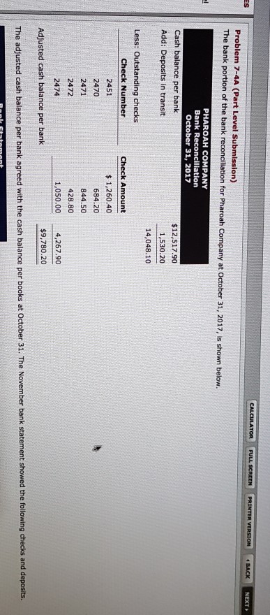 Solved ES Problem 7-4A (Part Level Submission) The bank | Chegg.com