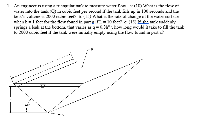 Solved 1. An engineer is using a triangular tank to measure | Chegg.com