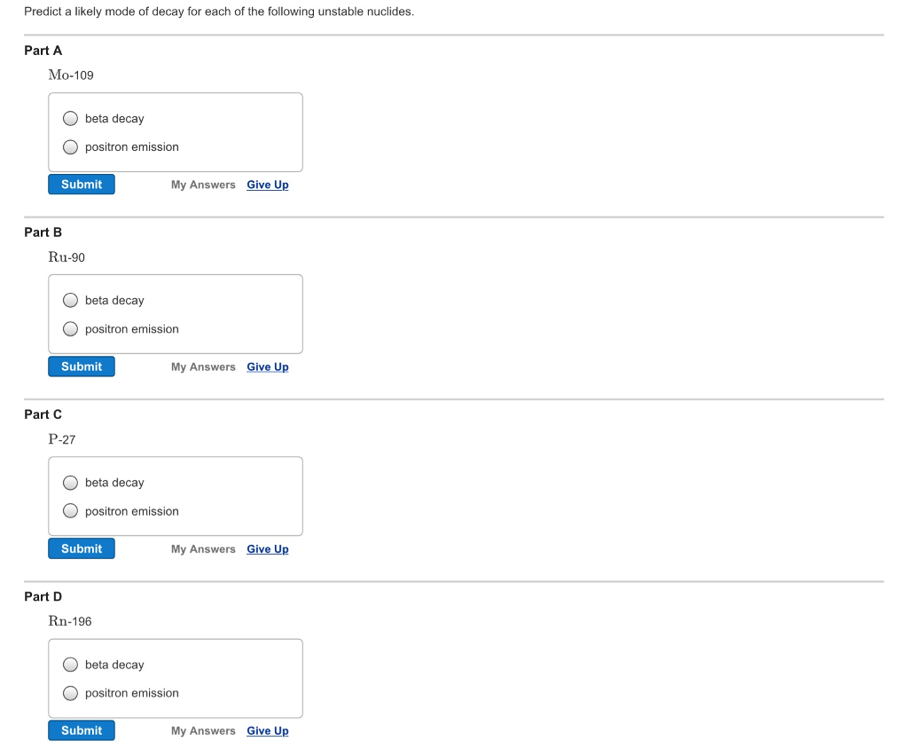 Solved Predict a likely mode of decay for each of the | Chegg.com