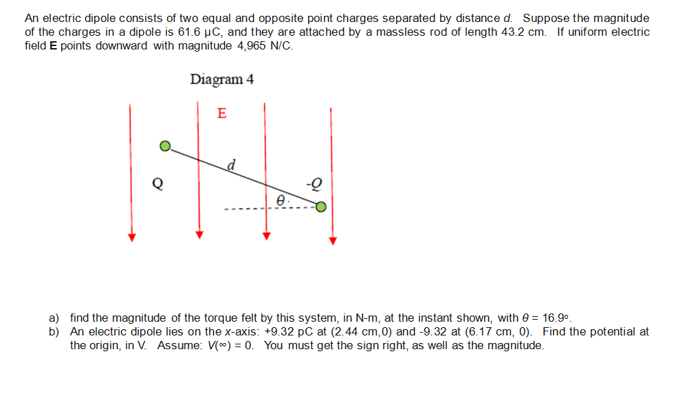 Solved An electric dipole consists of two equal and opposite | Chegg.com