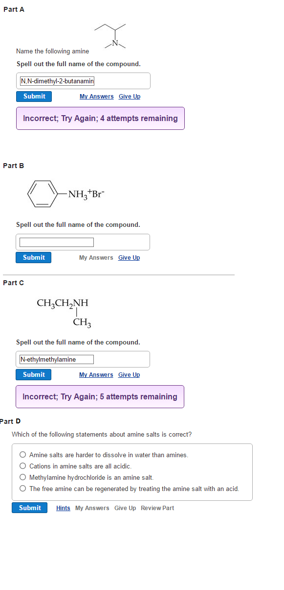 Solved Name the following amine Spell out the full name | Chegg.com