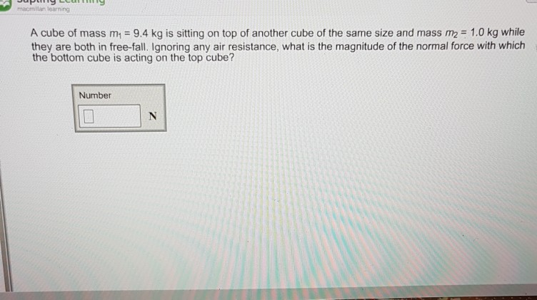 Solved A cube of mass m = 9.4 kg is sitting on top of | Chegg.com