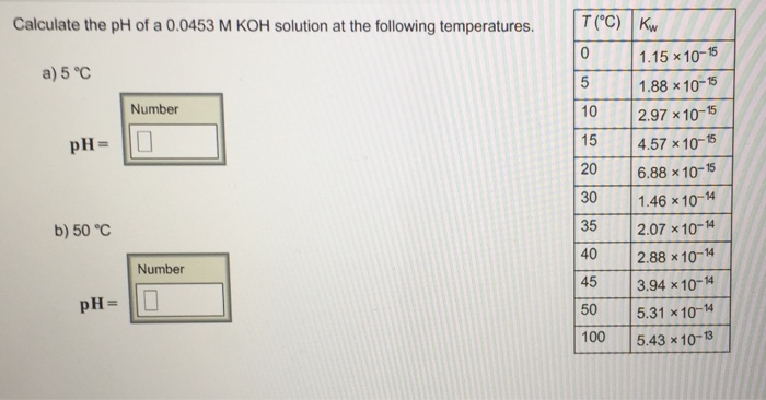 Solved Calculate the pH of a 0.0453 M KOH solution at the | Chegg.com