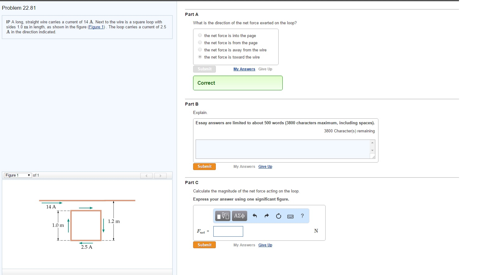 IP A long, straight wire carries a current of 14 A. | Chegg.com