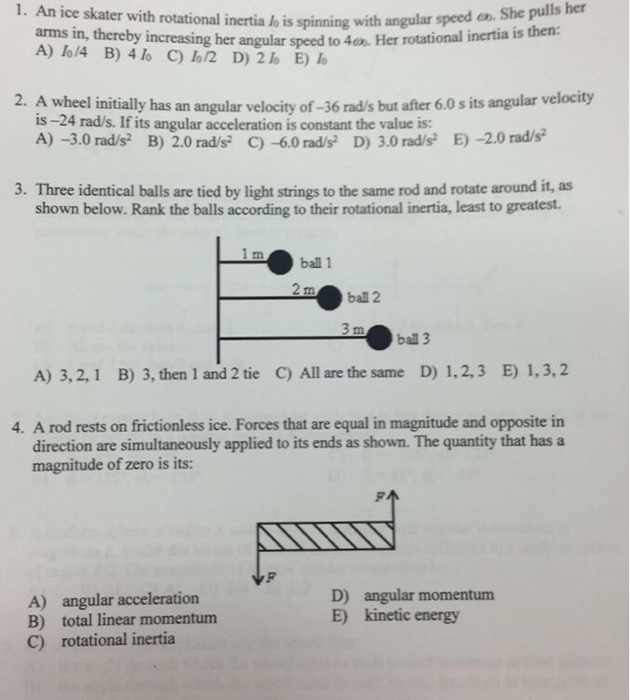 Solved 1. An ice skater with rotational inertia lo is | Chegg.com