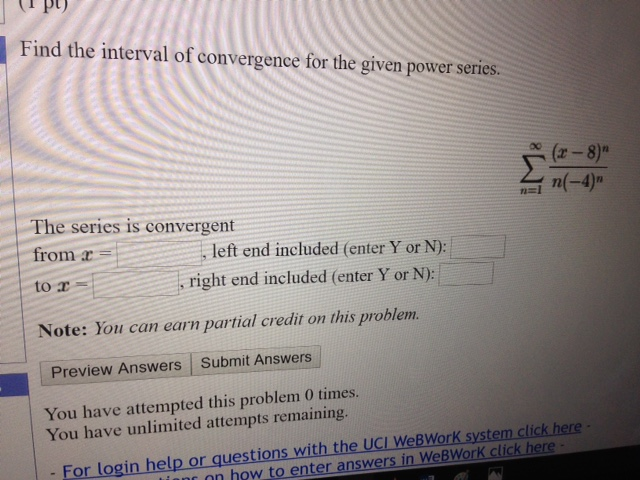 Solved Find the interval of convergence for the given power | Chegg.com